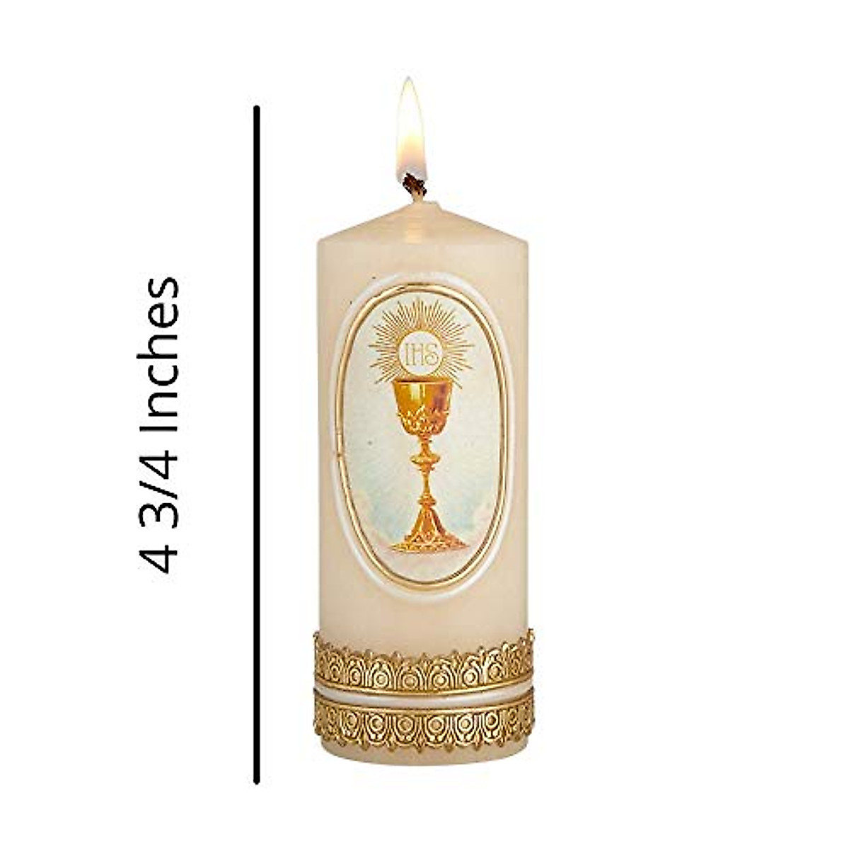 First Communion Candle with Chalice and Host Decoration, Keepsake Gift for Girls and Boys, 4 3/4 x 2 Inches