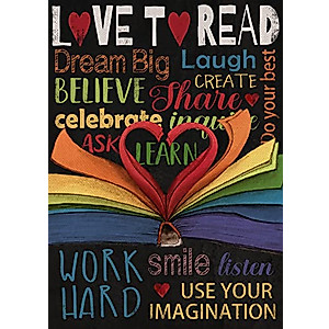 Dyrenson Love to Read Inspirational Quotes Hearts Book Decorative Garden Flag, Motivational Saying Words House Yard Lawn Outside Decorations, Positive Black Rainbow Outdoor Small Burlap Decor 12 x 18