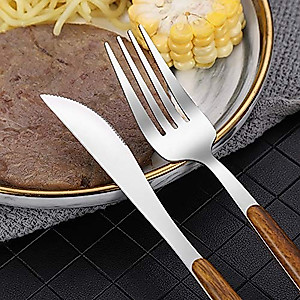 20-Piece Silverware Set with Faux Wooden Handle, Stainless Steel Flatware Set, Tableware Cutlery Set for 4 Including Forks Spoons Knives, Utensil Set for Home and Restaurant,Hand Wash Recommended