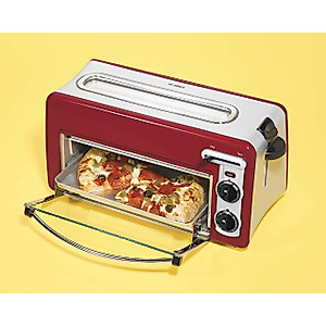 Hamilton Beach Oven with 2-Slice Toaster Combo, Ideal for Pizza, Chicken Nuggets, Fries and More (22703H), Red