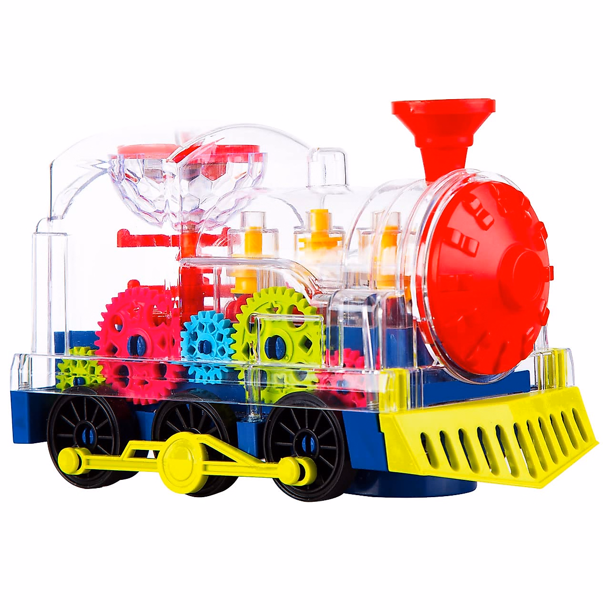 Berry President Transparent Electric Gear Train Toy with Flashing Lights and Music, Battery Operated Bump & Go Action Train Toys for 2 3 4 5 Year Old Boys Toddlers