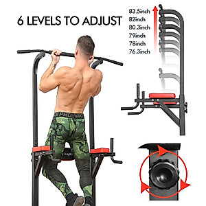 Power Tower, BangTong&Li Pull Up Bar Dip Station/stand for Home Gym Strength Training Workout Equipment(black+red)
