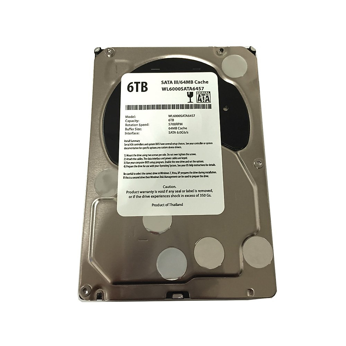 WL 6TB 64MB Cache 5400RPM SATA III (6.0Gb/s) 3.5" Internal Surveillance DVR Hard Drive - w/ 1 Year Warranty