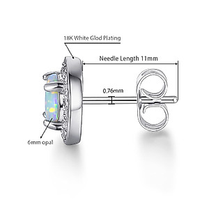 White Gold Plated Opal Stud Earrings for Women and Girl,Cubic Zirconia Halo Opal Jewelry for Women(Sparkly Round -Shape)