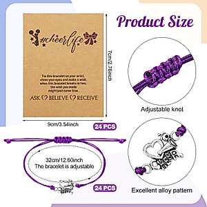 Huquary 24 Pcs Cheerleader Gifts Set Cheer Bracelets and Cheerlife Wish Card Adjustable Cheerleading Charm Bracelets Cheer Team Gifts for Kids Cheer Team Cheerleader Jewelry Accessories (Purple)