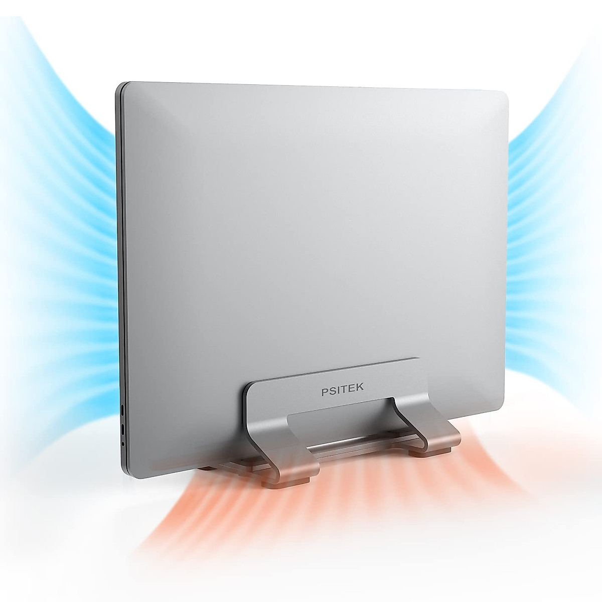 Psitek Aluminum Vertical Laptop Stand Dock Holder, Space-Saving Upright Storage for All MacBook and Laptops, Adjustable Slot Width (10-30mm/0.4-1.2 inch), Version 2023