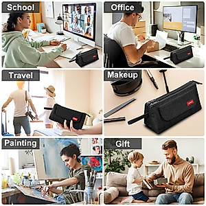 Pencil Case with Two Large Compartment Pockets Large Capacity Pencil Pouch Pencil Pouch Cosmetic Bag School Supplies Office Stationery Storage Gift for Students Girls Boys Adults Teenagers-Black