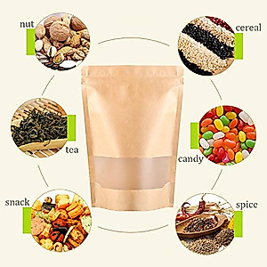 Kingrol 150 Count 5.9 x 8.6 Inch Kraft Paper Bags with Resealable Lock Seal Zipper &Transparent Window, Stand Up Food Bags