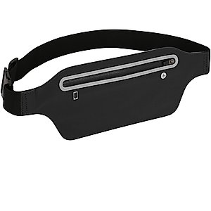 MOVOYEE Fanny Packs for Women, Waterproof Fanny Pack for Men, Adjustable Running Belt Waist Pack Slim Expandable Pocket Belt Black, iPhone Running Holder Cell Phone Elastic Waist Pouch Bag for Galaxy