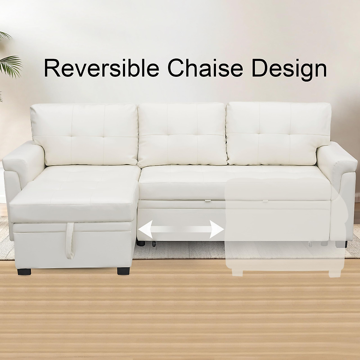 Naomi Home Transform Any Space: Sleeper Sectional Sofa with Convertible Sofa Bed & Inviting Chaise. Find Tranquil Comfort with Stress-Relieving Design & Durable Cushions - White/Air Leather