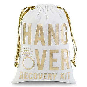 SHERWAY Gold Foiled Hangover Kit Bags Wedding Party Favor Bags for Bachelorettes Party Drawstring Bridesmaid Gift Bags (10pcs, White, 5 x 7 Inch)