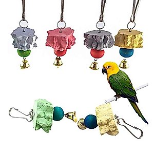 Bird Grinding Beak Calcium Stone With Bell,Rat Mineral Lava Block Trimming Teeth Chewing Toys for Chinchilla Bunny Budgie Cockatiel Parakeet Parrot 6-Pcs(Random Delivery Of Color)