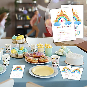 YUEXLL Boho Rainbow Birthday Party Invitations Cards with Envelopes, Sunshine Rainbow Party Invitations, Birthday Celebration Supplies, Double-sided Fill-in bday Invites for Boys Girls- A30