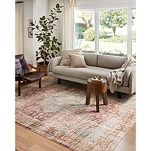 Loloi II Heidi Collection HEI-01 Area Rug 8' 6" x 11' 6" Terracotta/Aqua Rectangular 0.13" Thick