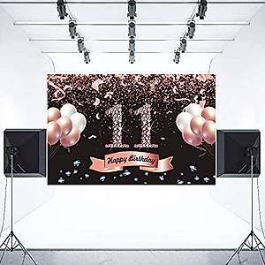 Trgowaul 11th Birthday Decorations for Girls - Rose Gold 11th Birthday Backdrop 5.9 X 3.6 Fts 11th Birthday Party Suppiles Photography Supplies Background Happy 11th Birthday Banner