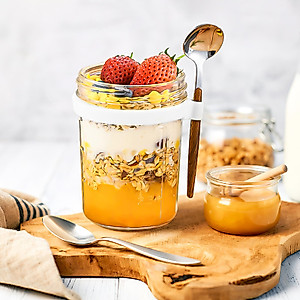 Luxshiny 4PCS Overnight Oats Containers, 14 oz Meal Prep Jars Glass Overnight Oats Jar With Lids And Spoons Large Mouth Mason Jars for Yogurt Milk Cereal