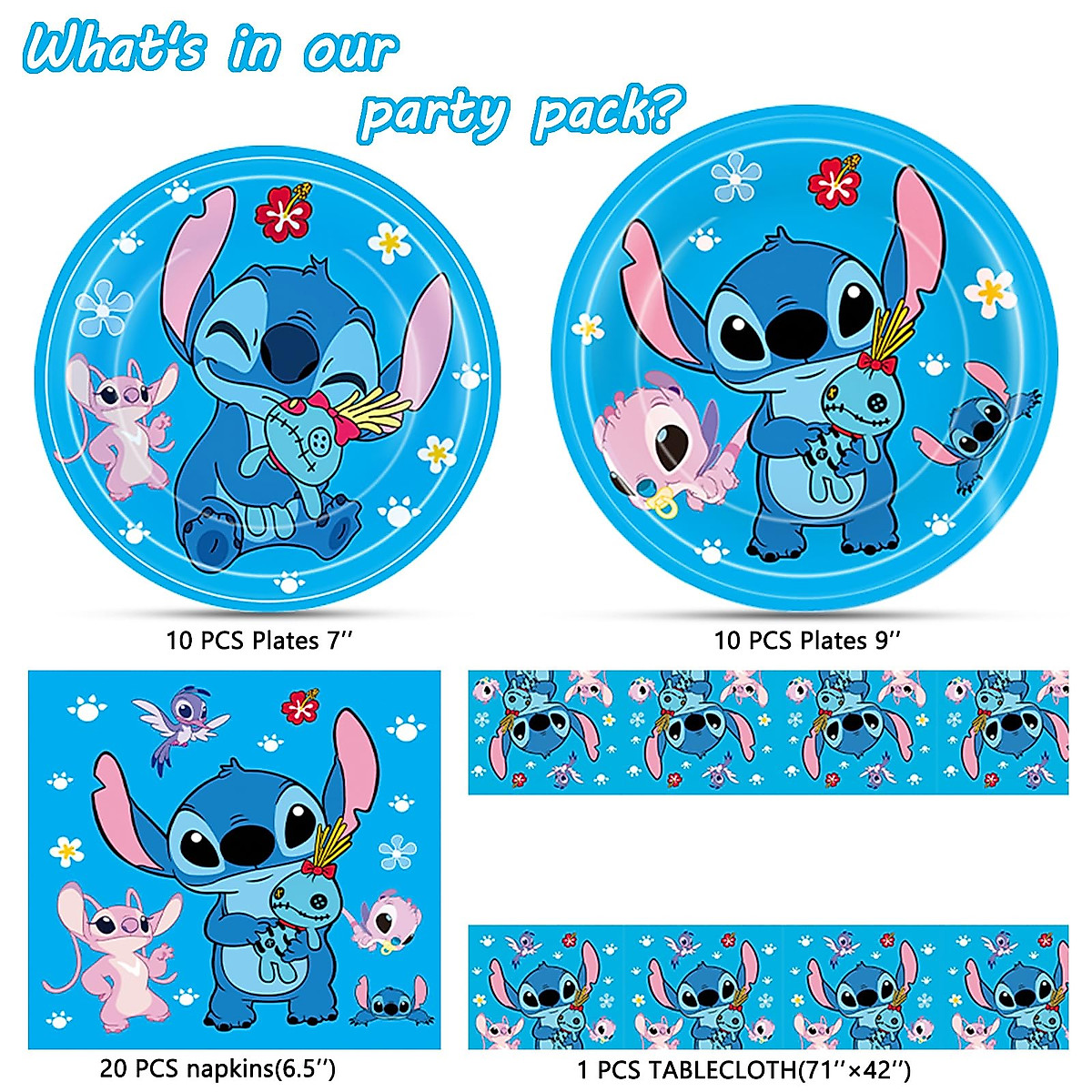 Stitch Party Supplies, 20 Plates, 20 Napkins and 1 Tablecover for Stitch Birthday Party Decorations
