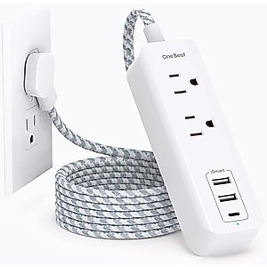 Cruise Essentials, USB C Travel Power Strip, Flat Plug Power Strip with 2 Outlets 3 USB Ports (1 USB C), 5ft Extension Cord Charging Station, Non Surge Protector for Cruise Ship, Travel, Home
