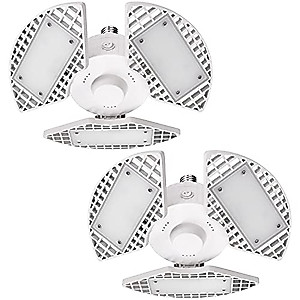 LUXRITE 2-Pack LED Garage Light 80W, 8000 Lumens, Deformable LED Garage Lights, 5000K Bright White, 3 Panel LED Garage Light, E26 Screw in Shop Light, Adjustable Garage Light, Damp Rated, ETL Listed