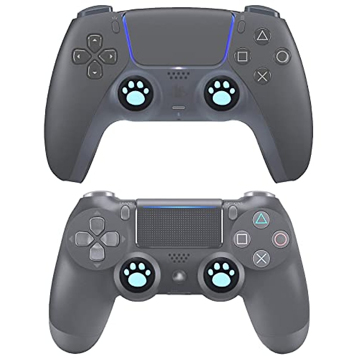 9CDeer Performance Joystick Analog Stick Thumb Grips Set of 6 Compatible with PS5, PS4, Xbox Series X/S Xbox One, Switch Pro Controller Cat's Paw Black & Blue