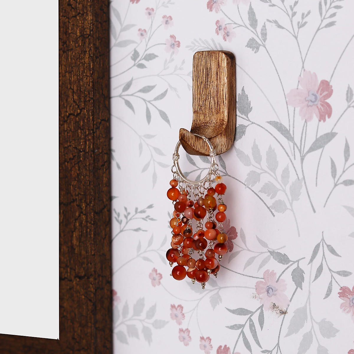 Indian Shelf 6 Pack No Damage Wood Wall Hooks- Small Adhesive Wall Hooks- Boho Key Decorative Wall Hooks for Hanging- Wood Hangers- Sticky Coat Hooks Wall Mount- Towel Hooks for Bathroom Wall Mounted