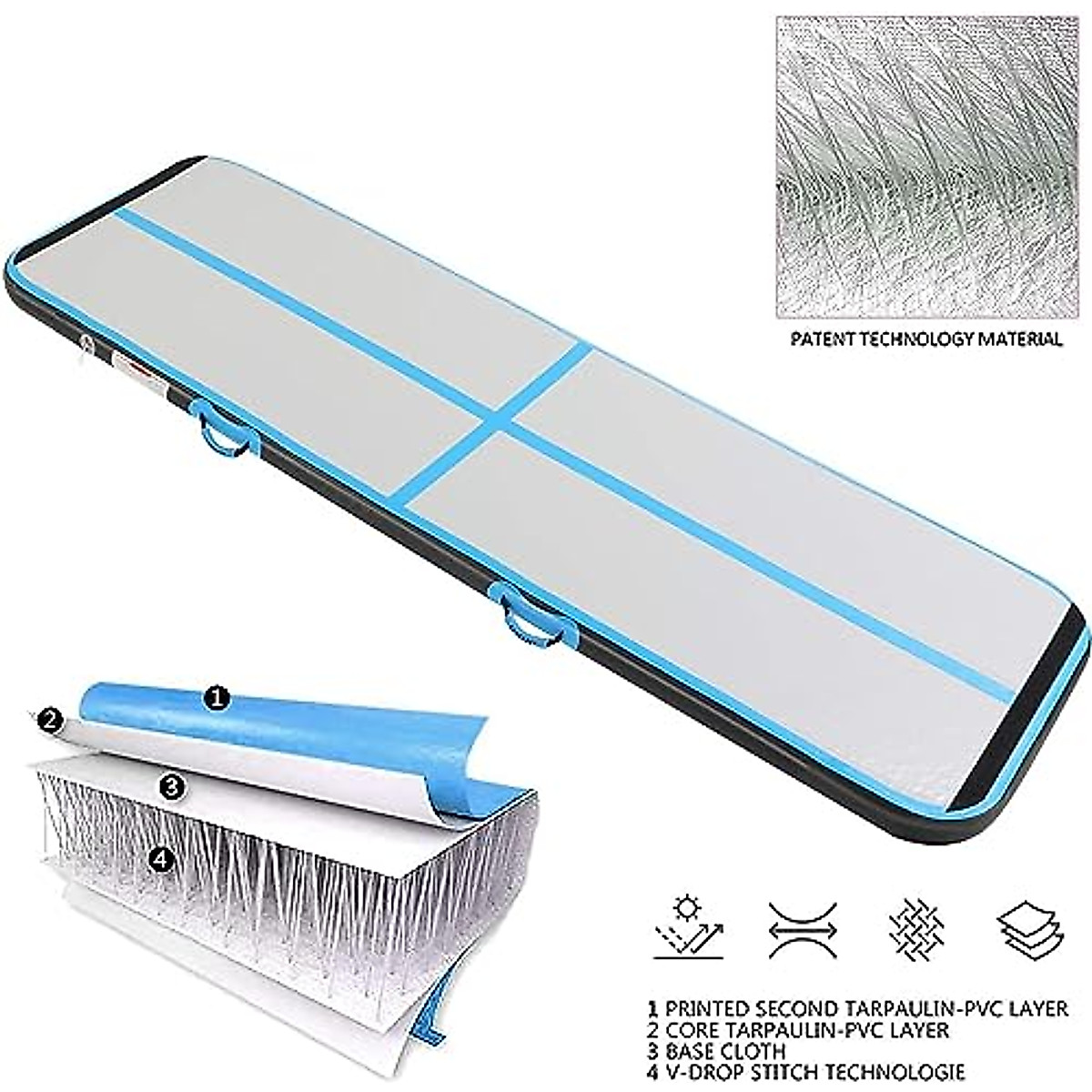 Inflatable Air Gymnastics Mat Gymnastics Track Training Mats Yoga Floor Cheerleading Landing Taekwondo Training Kungfu Exercise Mats with Electric Air Pump for Home Gymnasium Beach Park and Water Use