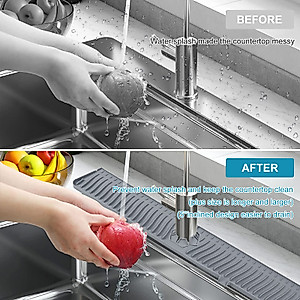 Longer Sink Splash Guard Mat 30 inch, Silicone Faucet Handle Drip Catcher Tray, Longer Silicone Sink Mat for KitchenBathroom, Drip Protector Splash Countertop (Grey)