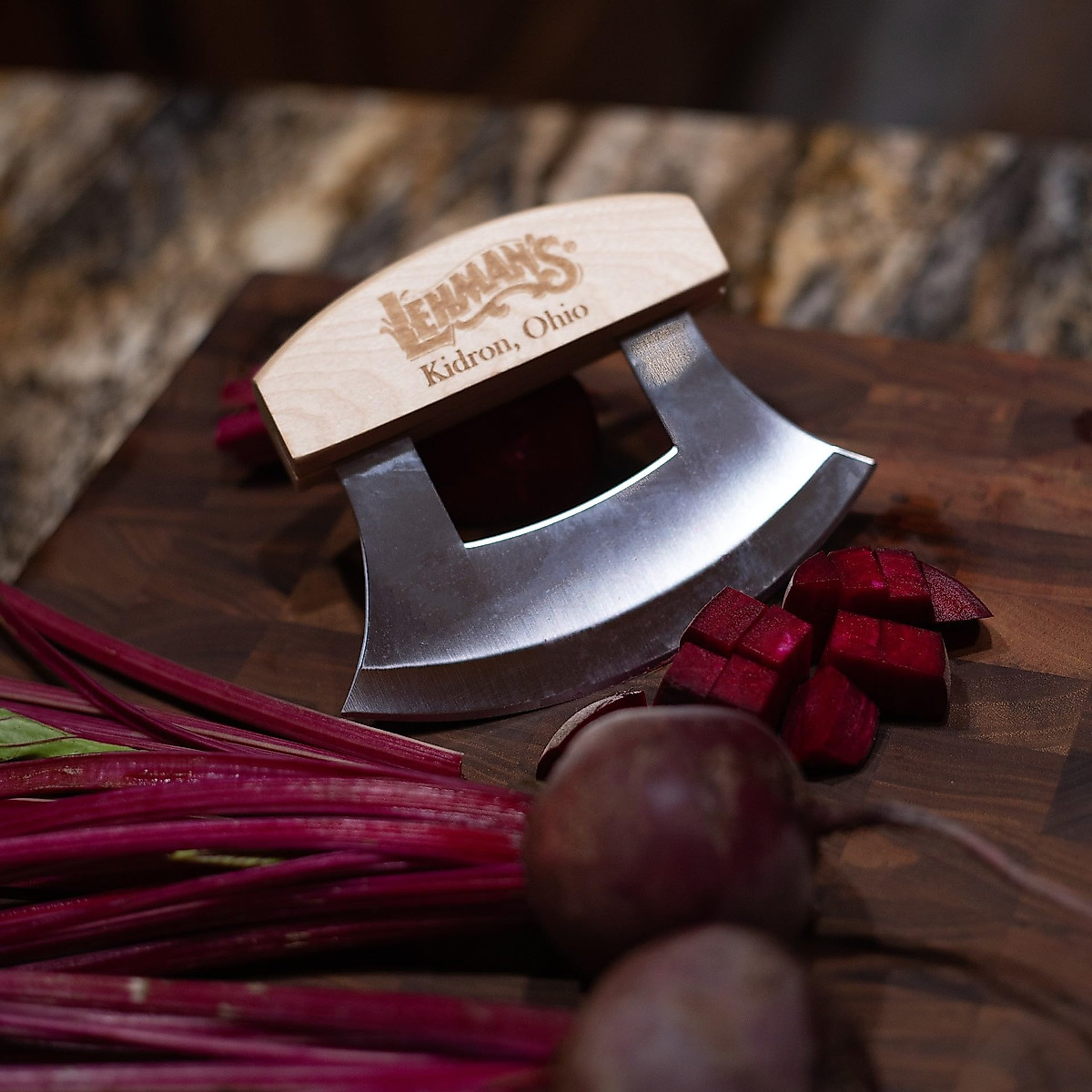 Lehman's ULU Crescent Rocker Knife, 6 inch Curved Stainless Steel Blade Chops and Minces Salad, Fruit, Vegetables and Herbs