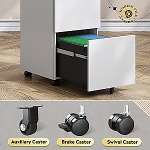 DEVAISE 2-Drawer Mobile File Cabinet with Lock, Commercial Vertical Cabinet in White