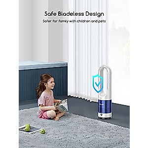 ZICOOLER Tower Fans for Home, 22 Inch 80°Oscillating Bladeless Fan with Remote, LED Display, 9H Timer, Blue Floor Standing Quiet Fan with 8 Speeds Powerful for Indoor Home Bedroom Office Room