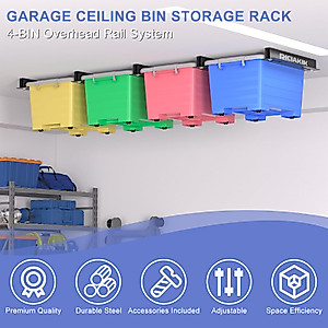 Overhead Garage Storage Rack, Ceiling Racks for Utility Bins, Heavy Duty Ceiling Storage Racks, Storage Bins Organization Ceiling Rack Storage Rails System (5 Pack for 4 Bins, Bins are Not Included)