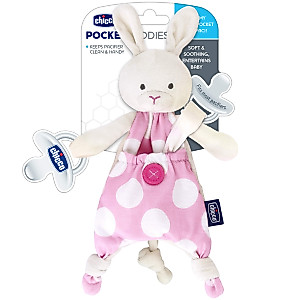 Chicco Pocket Buddy Lovey and Pacifier Holder | Plush, Soothing Animal-Themed Toy | Fits Most Pacifiers | Machine-Washable | Pink Bunny| 0+ Months