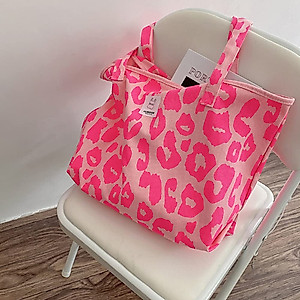 Leopard Shoulder Bag Canvas Beach Bag Fashion Casual Pink Leopard Print tote Bag for Women (Shoulder bag)