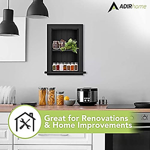 AdirHome Recessed Wall Mount Storage Cabinet – Sturdy Fully Assembled Wooden Utility Storage Shelf – Ideal for Home Kitchen, Bathroom, Laundry, Medicine Cabinet (Black)