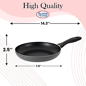 Alpine Cuisine Aluminium Nonstick Coating Frying Pan Gray 8in with Ergonomic Bakelite Handle & Healthy Cooking Pan, Ideal for Family, Durable & Evenly Heated, Heavy Duty & Dishwasher Safe