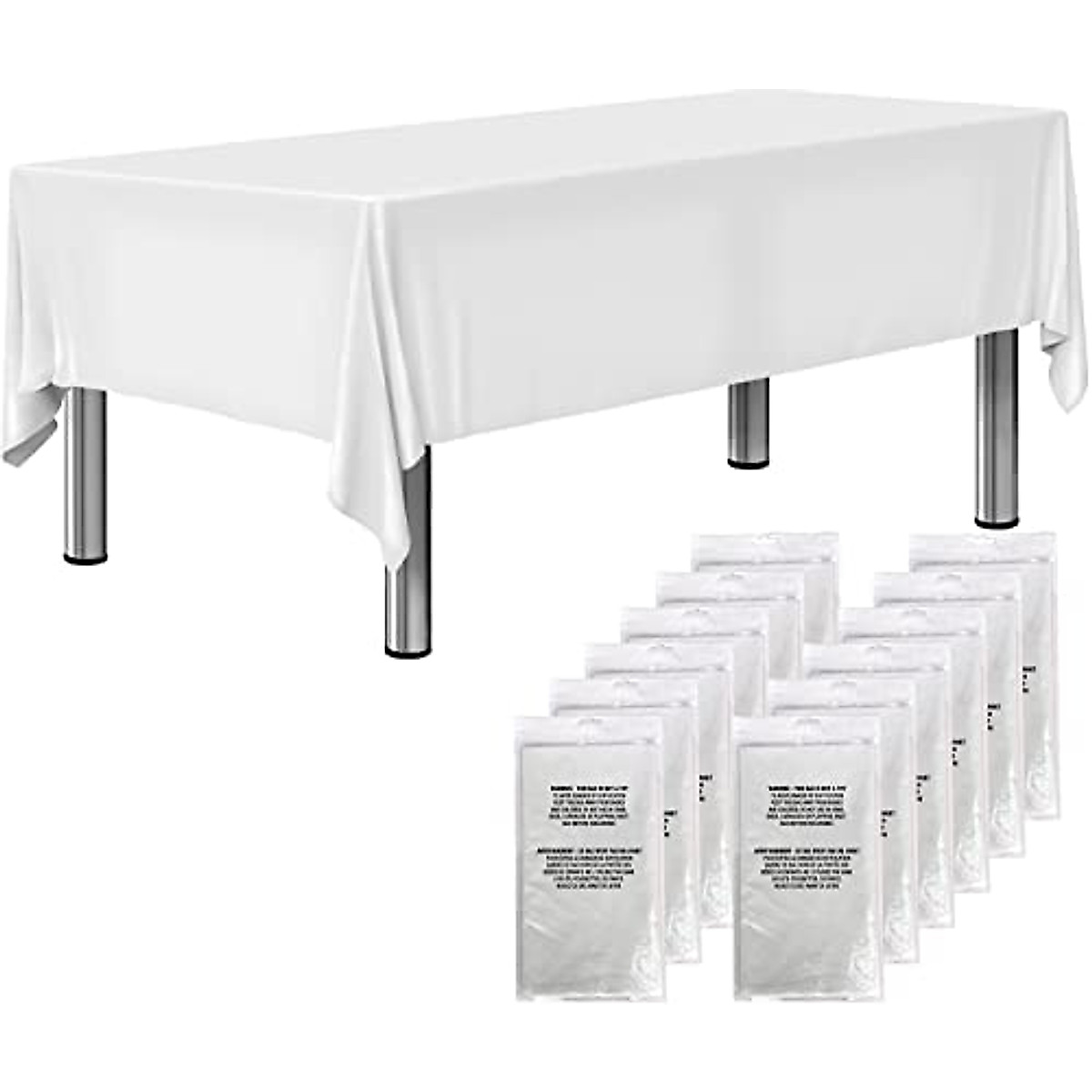 Sonluma 12 Pack 108" X 54" White Premium Disposable Plastic Tablecloth for 8ft Long Rectangle Tables, Waterproof Covers for Indoor or Outdoor Events & Parties