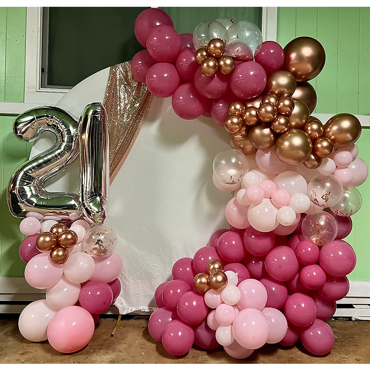 Pink Balloons, 60 Pcs Hot Pink Balloons Set with Rose Gold Confetti Metallic Rose Gold Balloons, 12 Inch Magenta Fuchsia Pink Baby Pink Balloons for Bridal Shower Wedding Girls Birthday Party
