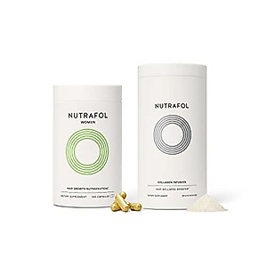 Nutrafol Women's Hair Growth Strengthening Duo | Ages 18-44 | Collagen Peptide Powder & Clinically Effective Hair Supplement for Thinker, Stronger Hair | 12 OZ | 1 Month Supply