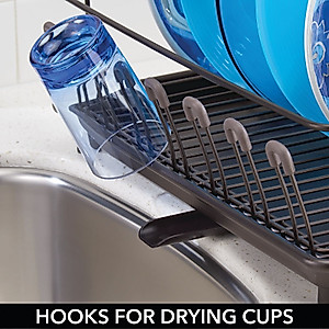 mDesign Alloy Steel Sink Dish Drying Rack Holder with Plastic Swivel Spout Drainboard Tray - Dish Rack/Dish Drainer Storage Organizer for Kitchen Counter - Concerto Collection, Bronze