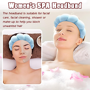 Zkptops Spa Headband for Washing Face Wristband Set Sponge Makeup Skincare Headband Terry Cloth Bubble Soft Get Ready Hairband for Women Girl Puffy Padded Headwear Non Slip Thick Hair Accessory(Blue)