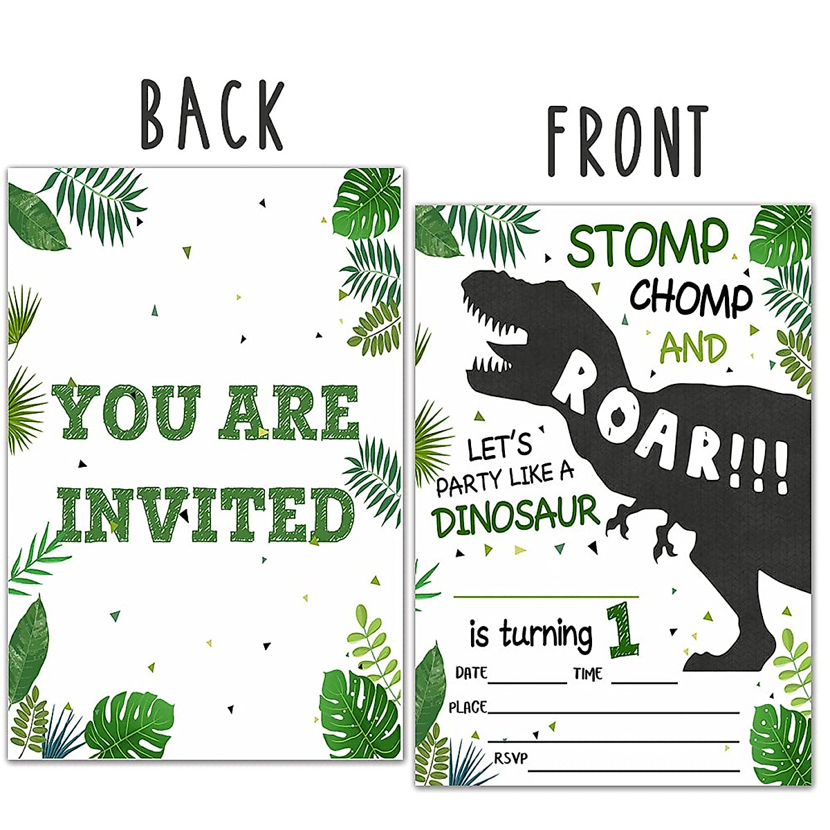 ukebobo 1st Birthday Party Invitations with Envelopes – Dinosaur Birthday Party Invitations, Dinosaur Party Decorations– 20 Cards with Envelopes（bwl-01）