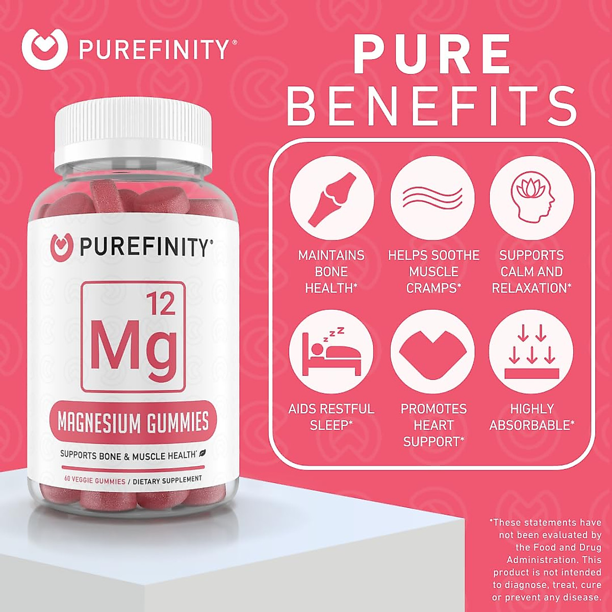 Magnesium Citrate Gummies 600 mg for Adults – High Absorption Supplement for Cramps, Muscle Recovery, Sleep, Bone, and Energy Support – Non-GMO, Allergen Free – 60 Vegan Gummies