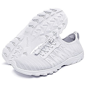 Racqua Mens&Womens Water Shoes Swim Shoes Beach Sport Quick-Dry Aqua Shoes Barefoot for Boating Fishing Hiking Diving Surfing Pool River White 10.5W/9.5M