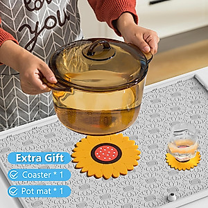 Under Sink Mat Kitchen Waterproof - 34" x 22" for Kitchen and Bathroom Cabinets Under Shelf Liner Organizer Non-Slip Surface Drip Tray Undersink Protector,Light Gray