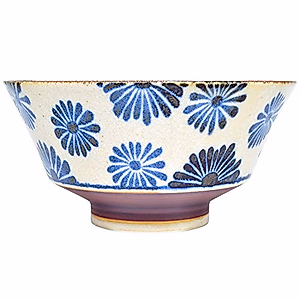 Mino Ware Japanese Ramen Bowl, Rice Noodle Soup Sarada Pasta, PAIKAJI Warp Donburi, 7.1 inch, Flower