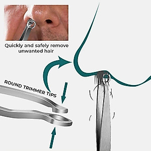 Anvirtue Universal Nose Hair Trimming Tweezers, Stainless Steel Eyebrow Trimmer, Friendly Round Tip, No Mirror Needed Easy Cut, for Noses, Sideburns, Brow, Body (1PC)