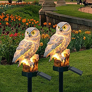 FLJZCZM Owl Figurine Solar LED Lights, Resin Garden Waterproof Decorations with Stake for Outdoor Yard Pathway Outside Patio Lawn Decor to Scare Birds Away