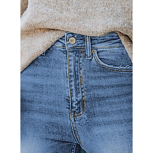 Sidefeel Women's Classic Skinny Frayed Ankle Denim Zimbaplatinum Stretch Straight Jeans Size 14 Blue