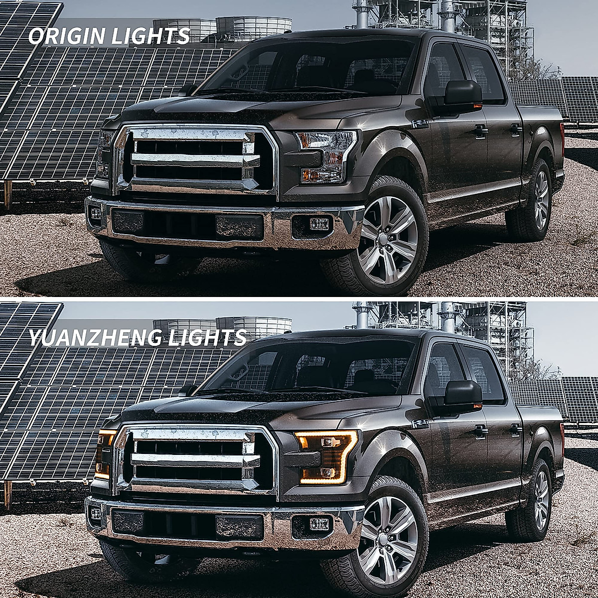 VLAND LED Headlights Compatible For [2015-2017 Ford F150 XL, XLT, Lariat, King Ranch, Platinum, Limited] With Dynamic Amber DRL & Turn Signal Lights, (Factory Halogen ONLY)