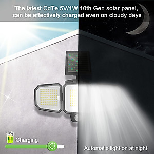 CEOTIS Solar Lights Outdoor, 243 LED 3500LM Motion Sensor Solar Lights for Outside, IP65 Waterproof 3 Heads Security Flood Lights, Separate Solar Panel Remote Control 3 Modes Wall Lights